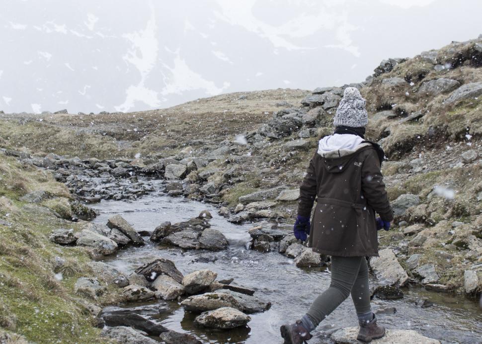 Free Stock Photo of Person Walking Across Stream in the Mountains ...