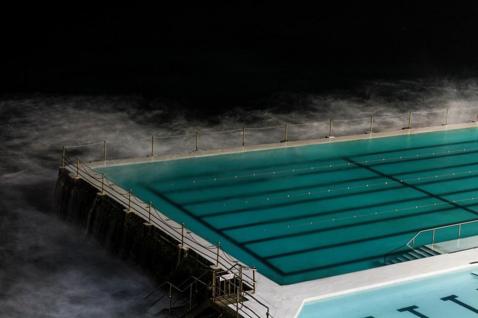 Free Stock Photo of Large Swimming Pool Surrounded by Fog and Water ...