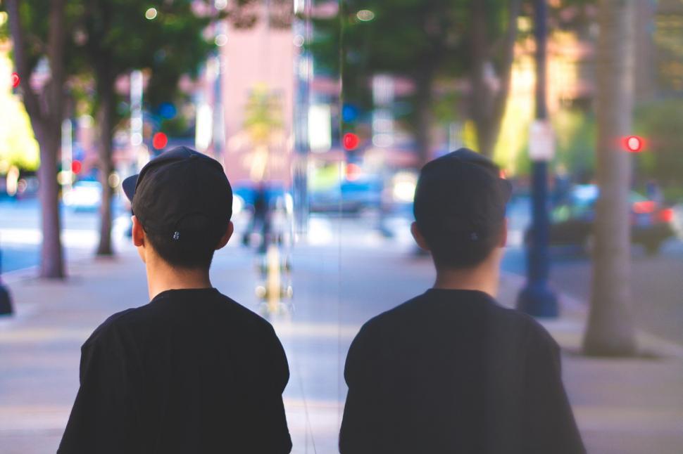 Free Stock Photo of Two Men Standing Together on Sidewalk | Download ...