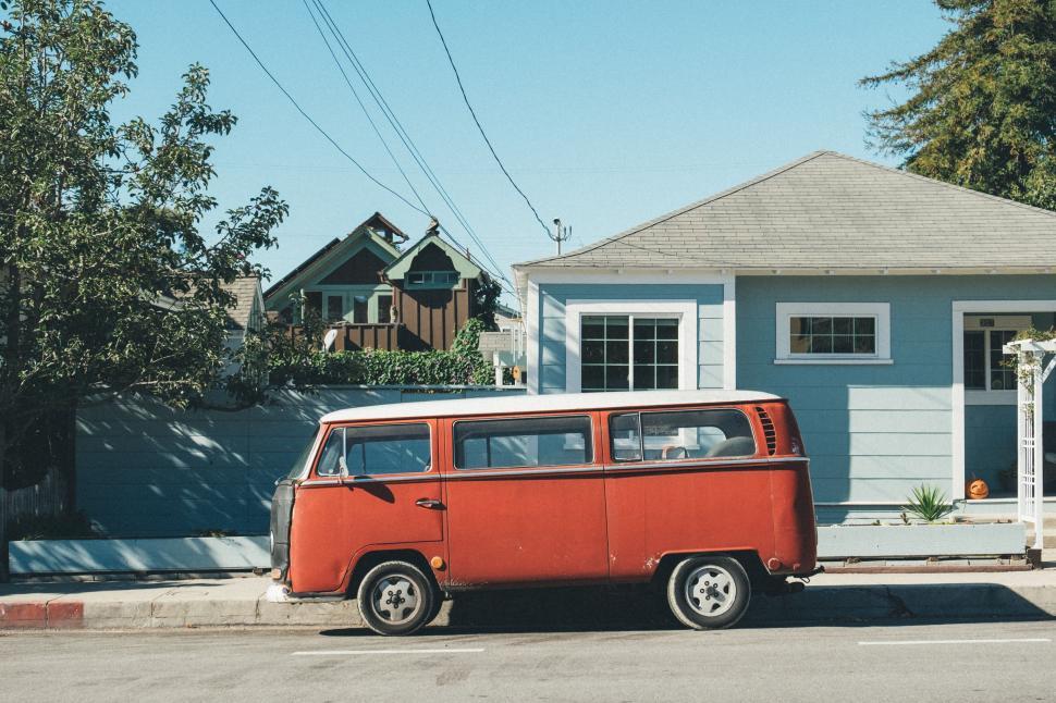 Free Stock Photo of Parked Orange and White Van in Front of House ...