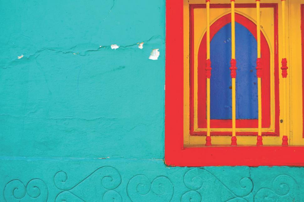 Free Stock Photo of Blue and Yellow Building With a Red Window ...