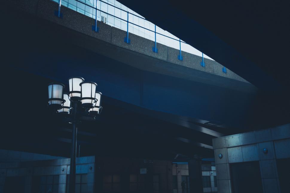 Free Stock Photo of Street Light Illuminated Under Bridge at Night ...