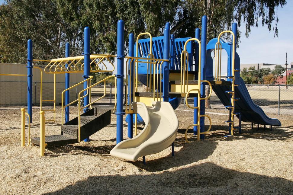 Free Stock Photo of Blue and Yellow Playground With Slide | Download ...