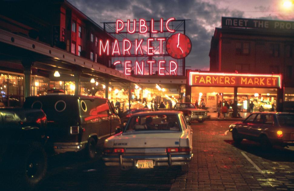 Free Stock Photo of Neon Public Market, Seattle | Download Free Images ...