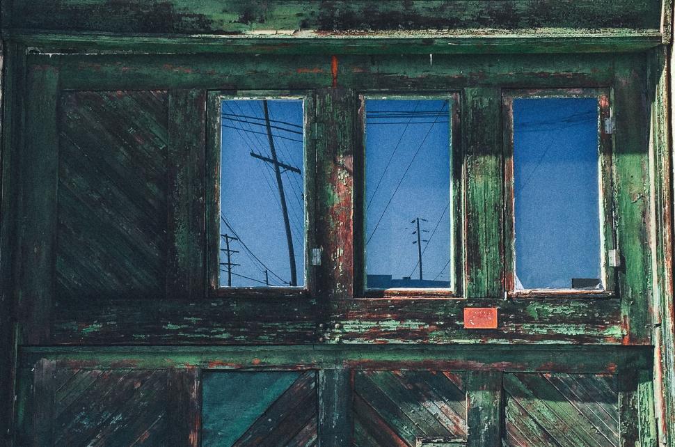 Free Stock Photo of A Painting of a Green Door With Three Windows ...