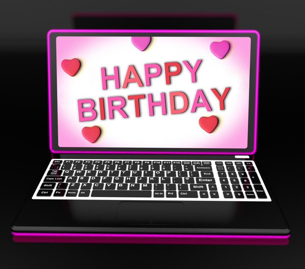 Free Stock Photo of Happy Birthday Message On Computer Shows Internet ...