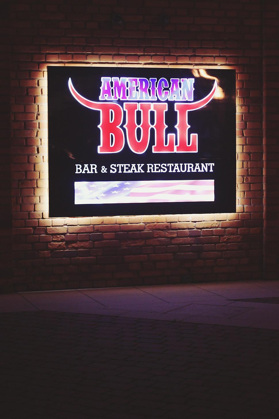 Free Stock Photo of American Bull Bar and Steak Restaurant Sign ...
