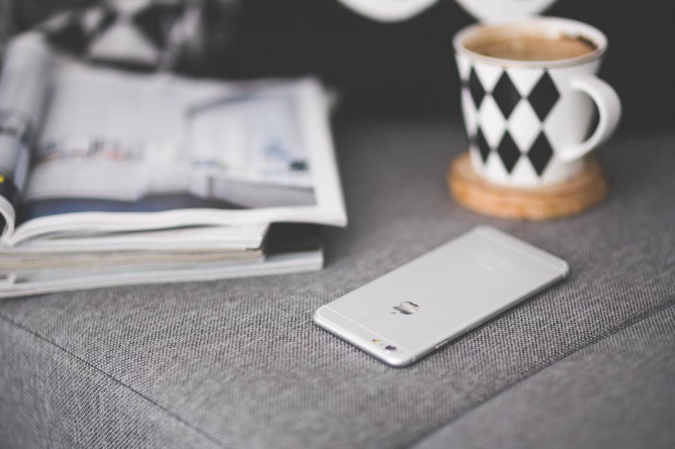 Free Stock Photo of Cell Phone and Coffee Cup on Table | Download Free ...