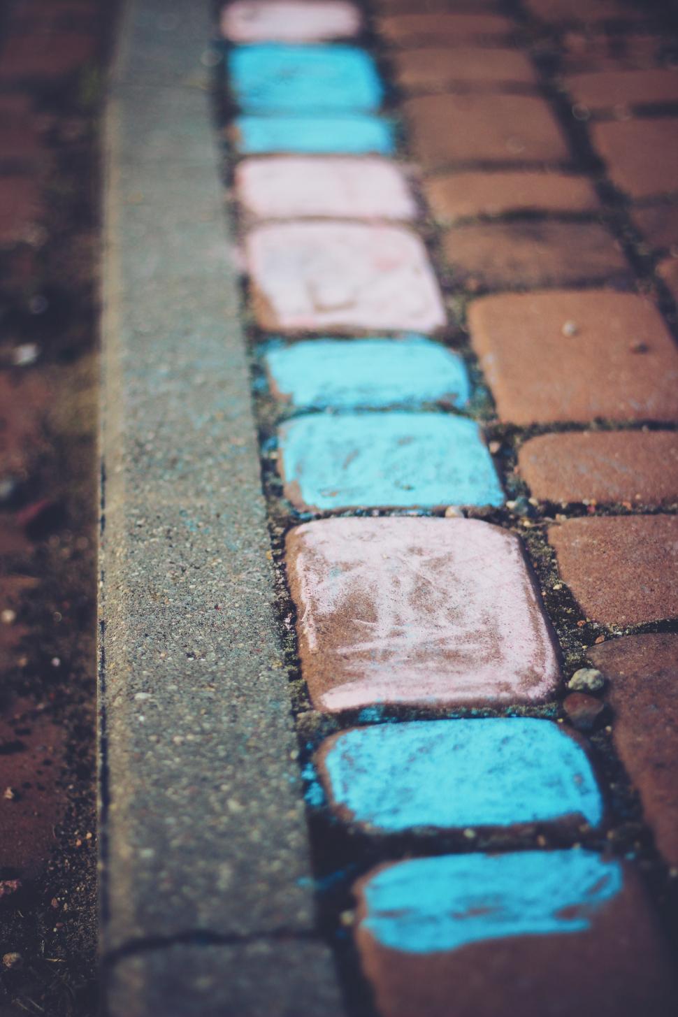 Free Stock Photo of Close-Up of a Brick Sidewalk With Blue and Brown ...