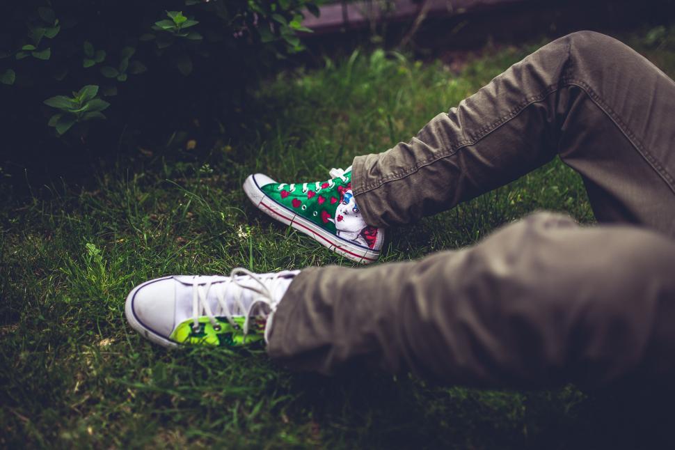 Free Stock Photo of Person Sitting in Grass With Feet on Ground ...