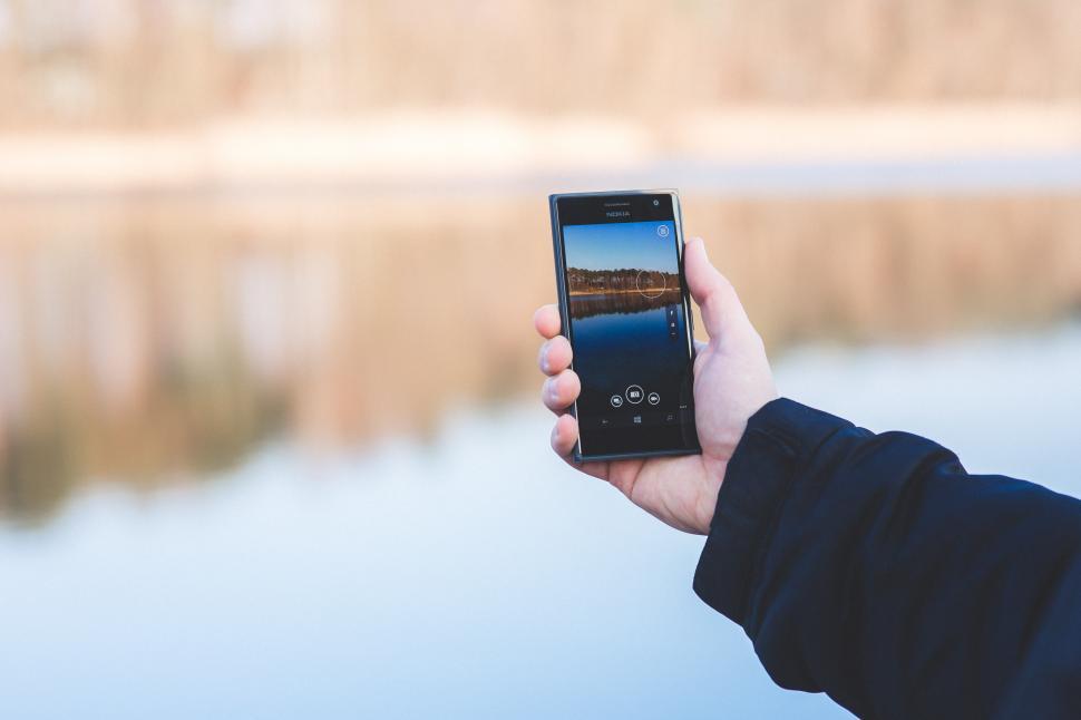 Free Stock Photo of Hand Lake Picture Taking cell man mobile phone ...