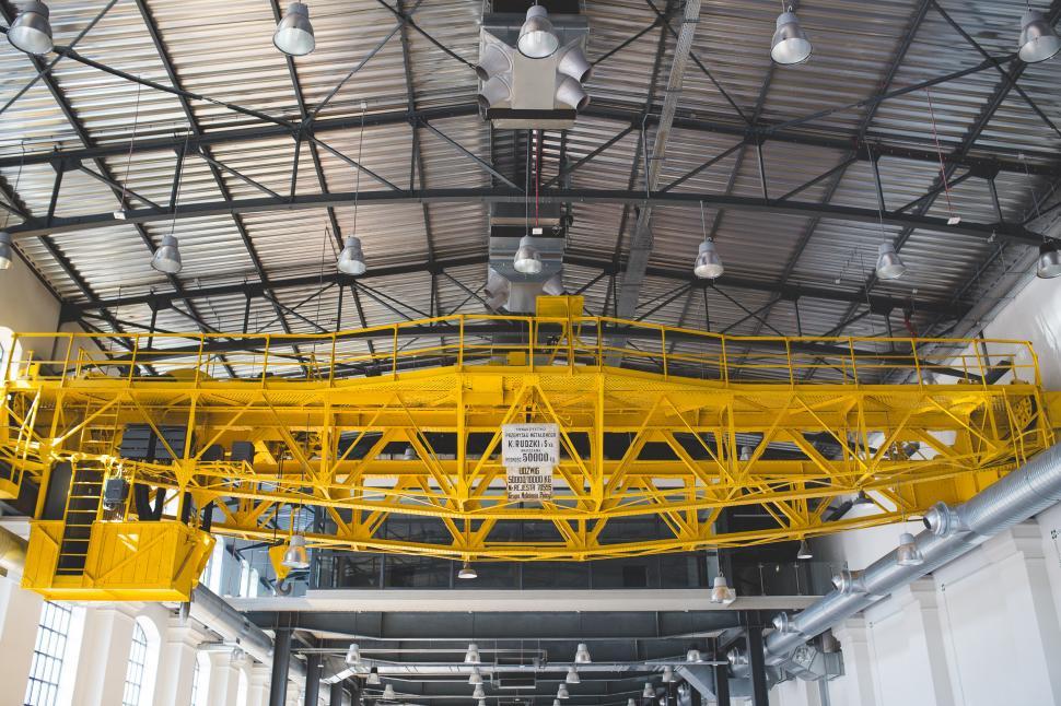 Free Stock Photo of Large Yellow Crane Inside Building | Download Free ...