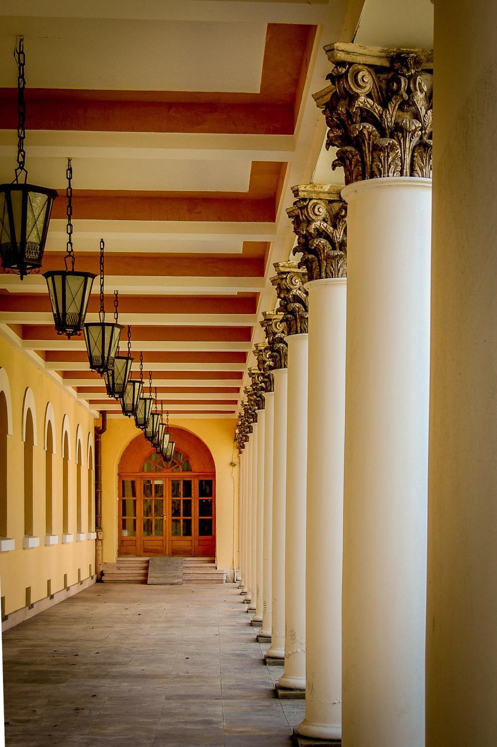 Free Stock Photo of Grand Hallway With Columns and Lamps | Download ...