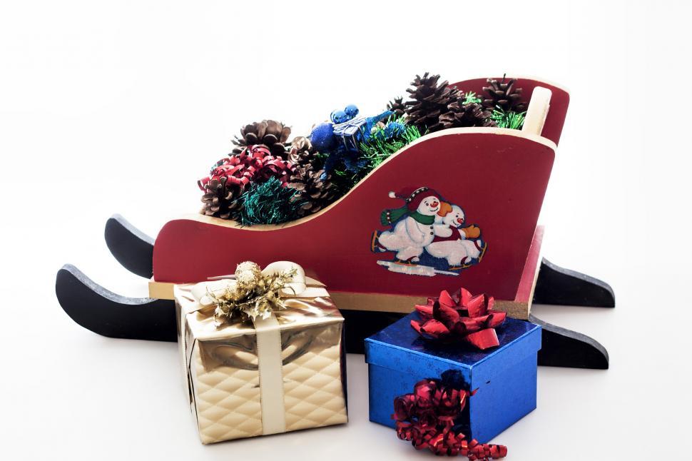 Free Stock Photo of Christmas sledge with blue and gold box | Download ...