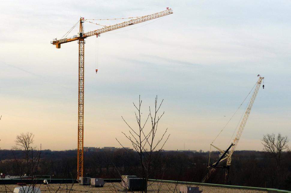 Free Stock Photo of Two Construction Cranes At Dawn | Download Free ...