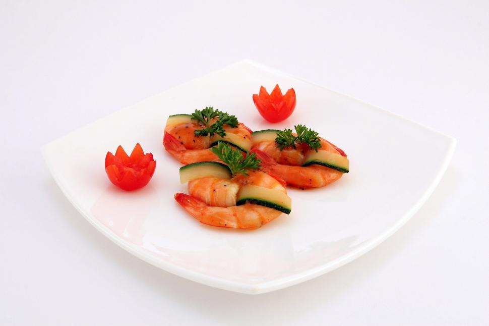 Free Stock Photo of White Plate Topped With Shrimp and Veggies ...