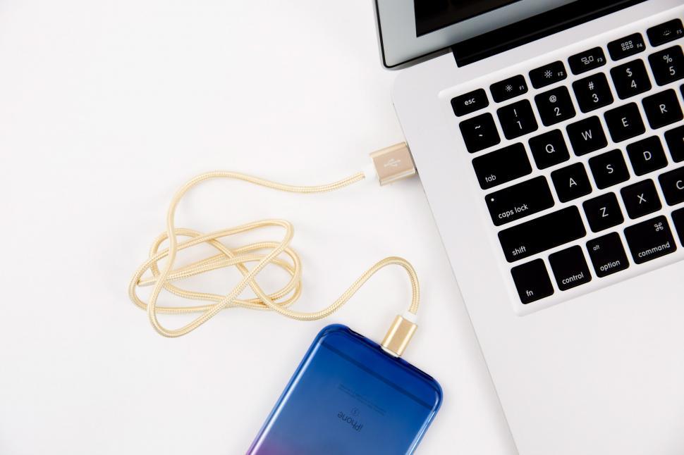 Free Stock Photo of Phone Charging Cable and Laptop | Download Free ...