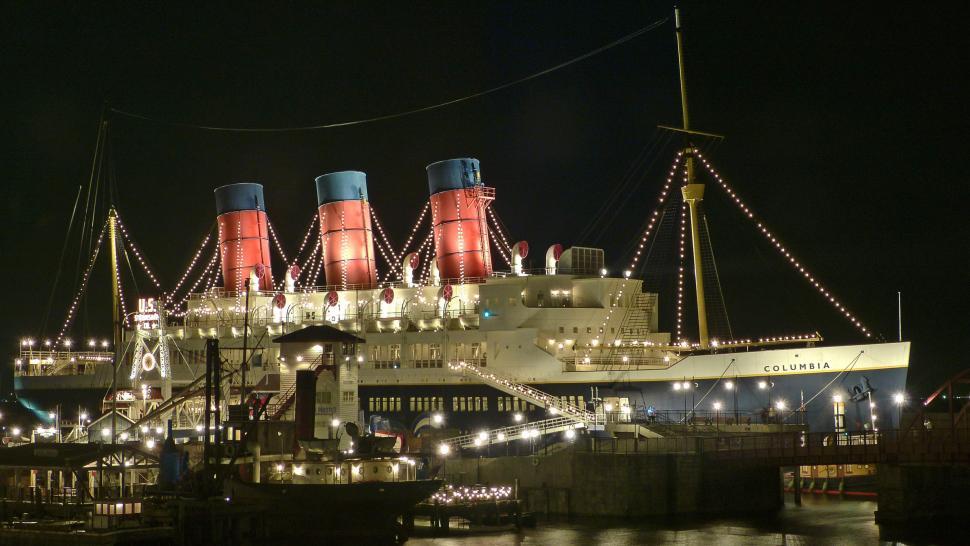 Free Stock Photo of Large Ship Illuminated at Night | Download Free ...
