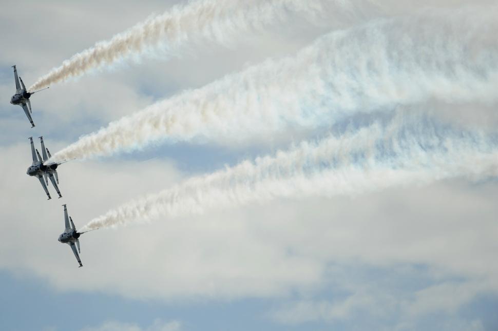Free Stock Photo of Formation of Fighter Jets Flying Through Cloudy Sky ...