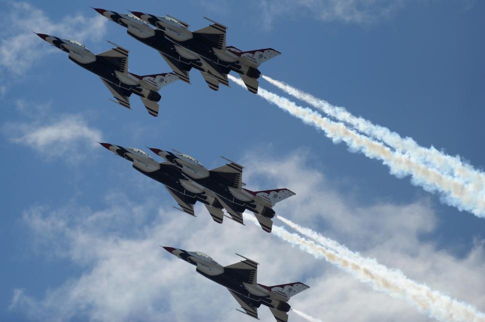 Free Stock Photo of Group of Fighter Jets Flying Through Blue Sky ...