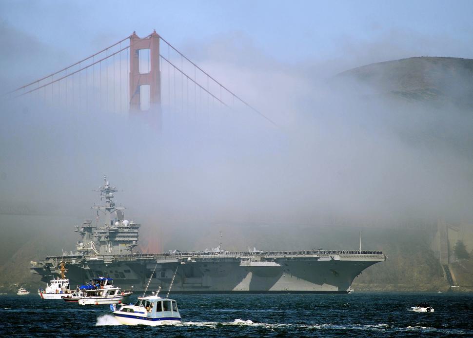 Free Stock Photo of Large Ship Passing Under Bridge | Download Free ...