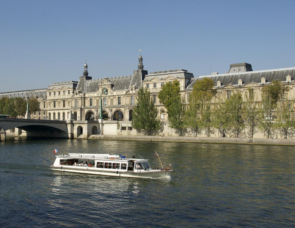 Free Stock Photo of White Boat Traveling Down River Next to Bridge ...