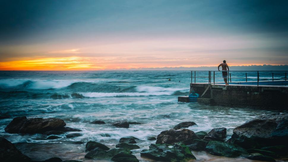 Free Stock Photo of Man Standing on Pier by Ocean | Download Free ...