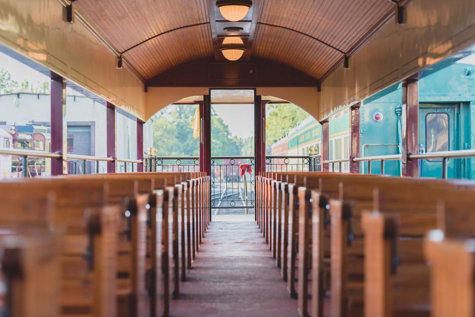 Free Stock Photo of Train Station With Rows of Wooden Benches ...