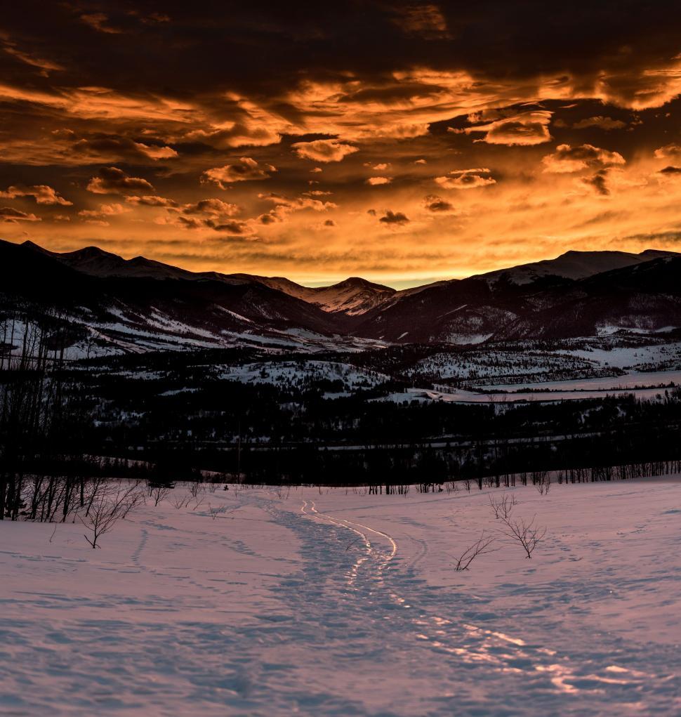 Free Stock Photo of Snow Covered Field With Sunset | Download Free ...