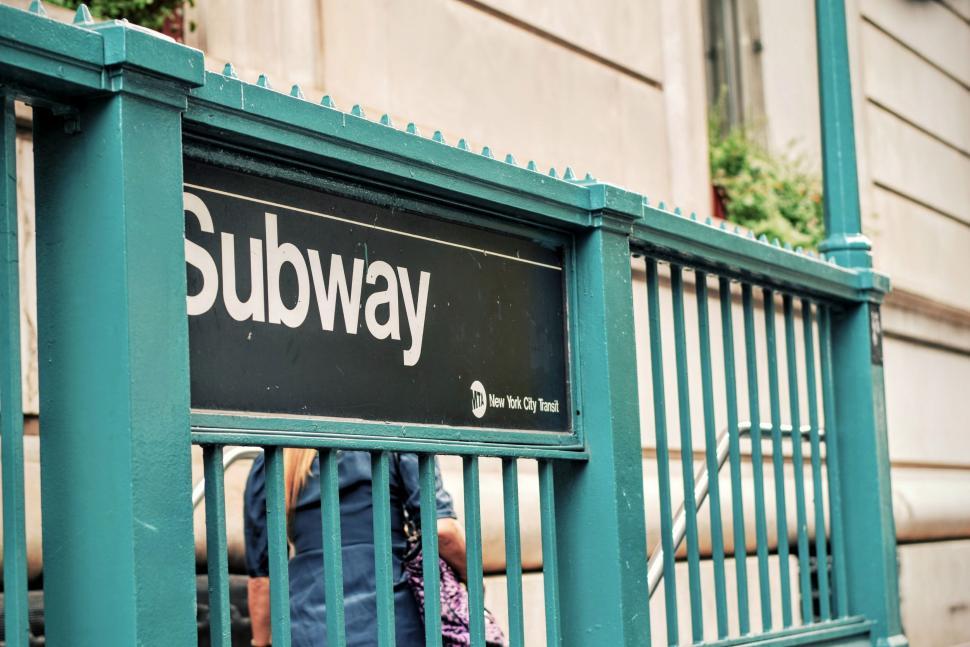 Free Stock Photo of Blue Metal Fence With Subway Sign | Download Free ...
