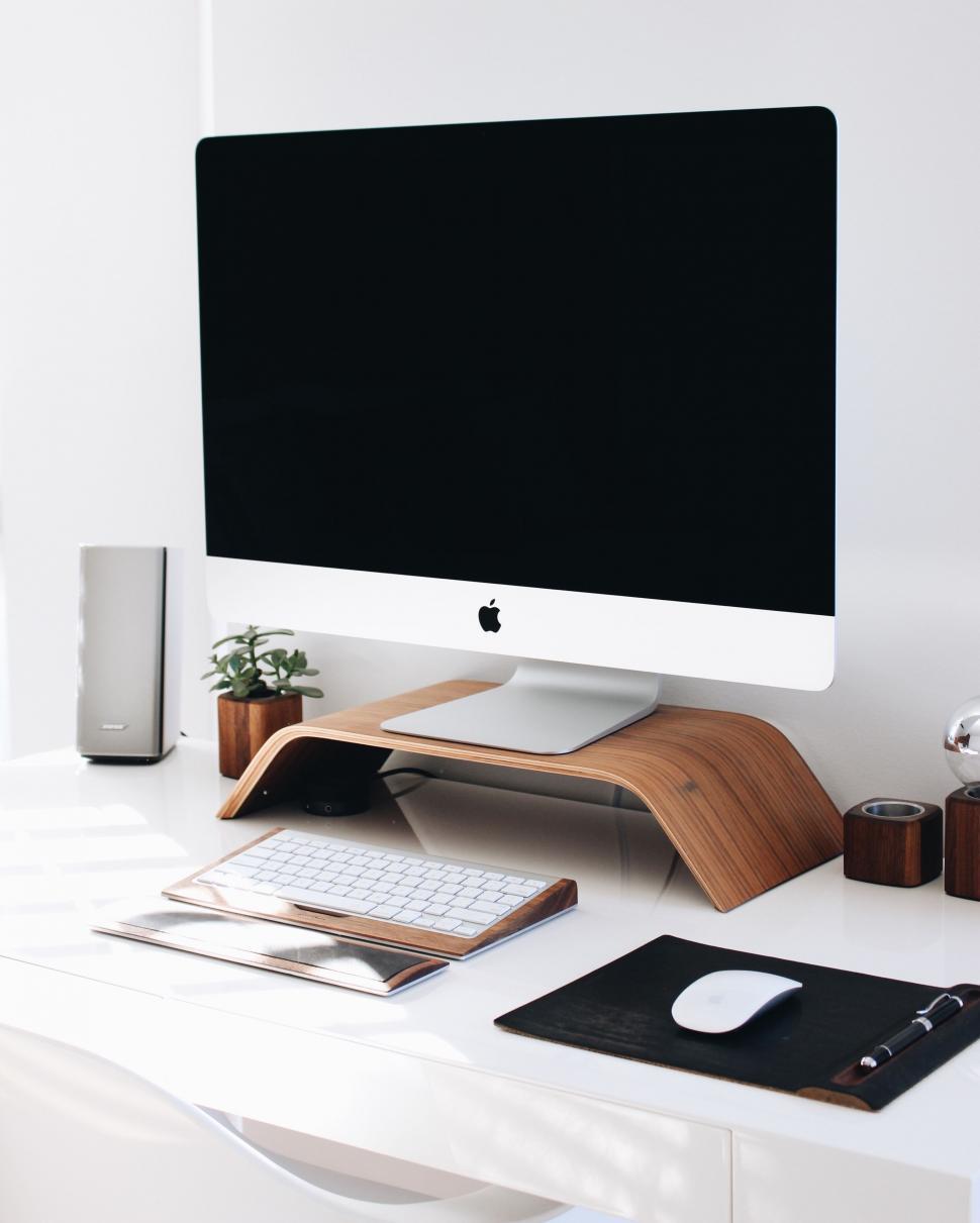 Free Stock Photo of White Desk With Computer Monitor, Keyboard, and ...