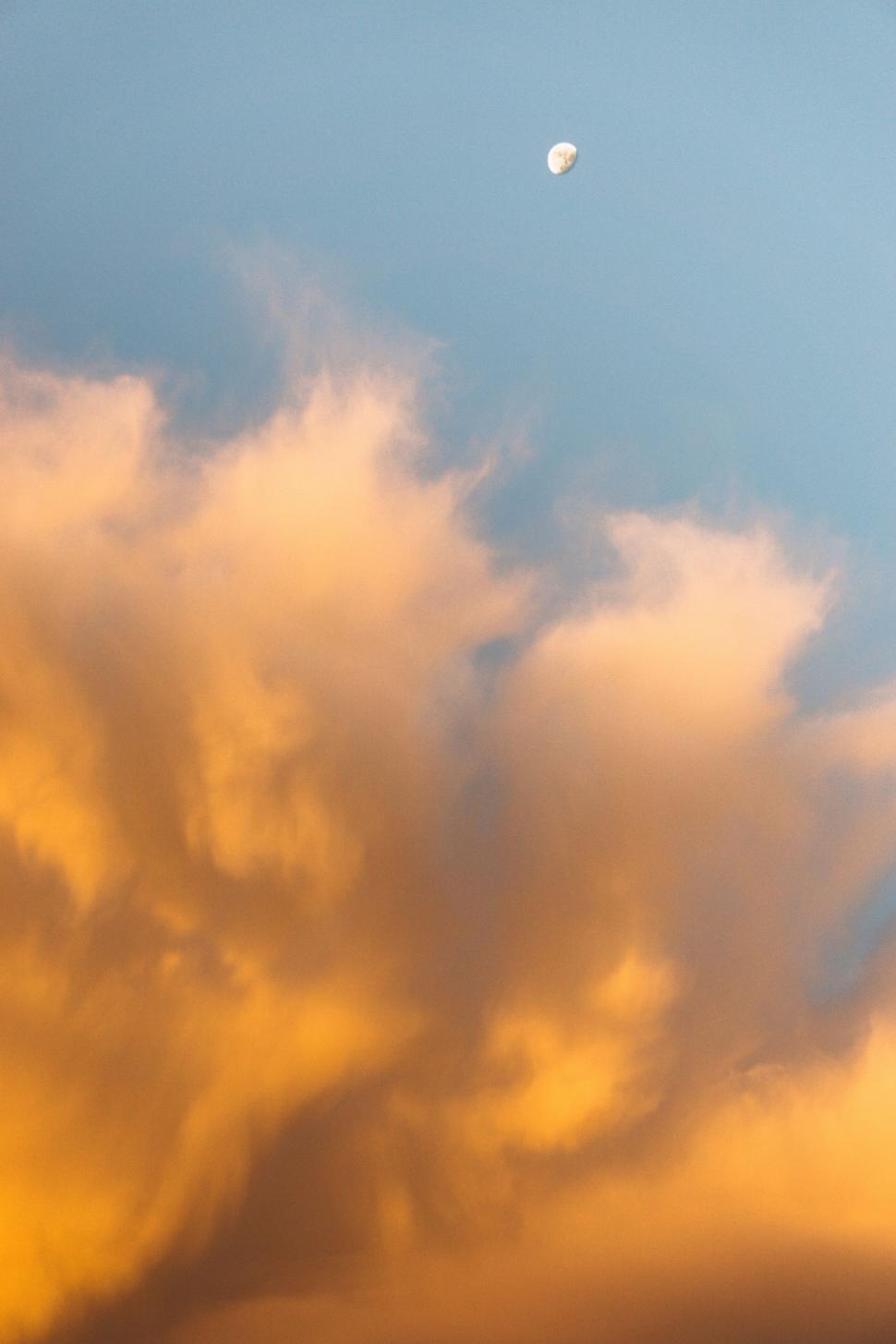 Free Stock Photo of Plane Flying Through Cloudy Sky With Moon in ...