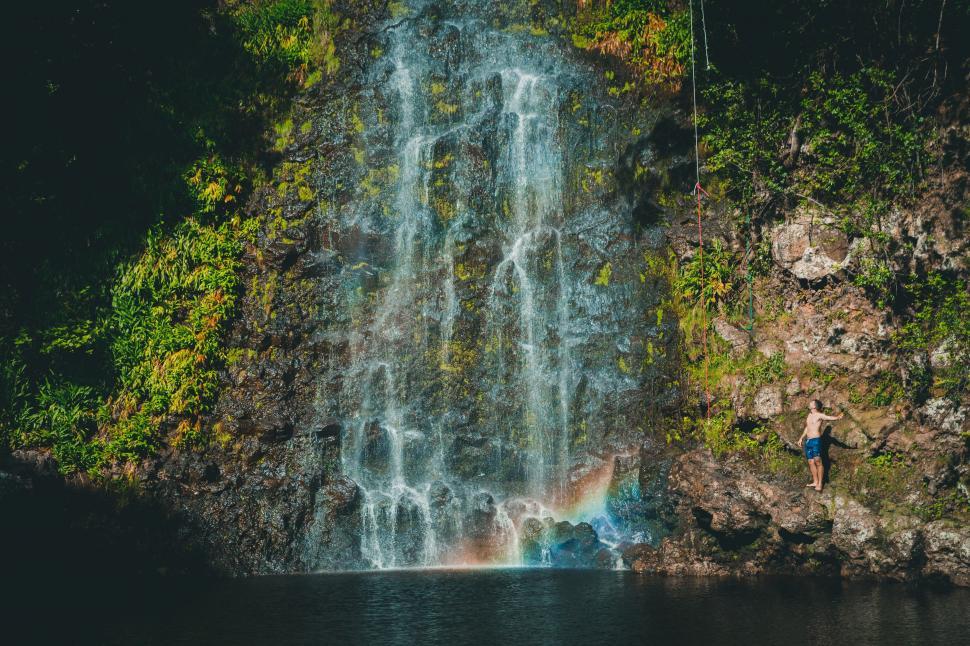 Free Stock Photo of Man Standing in Front of Waterfall | Download Free ...