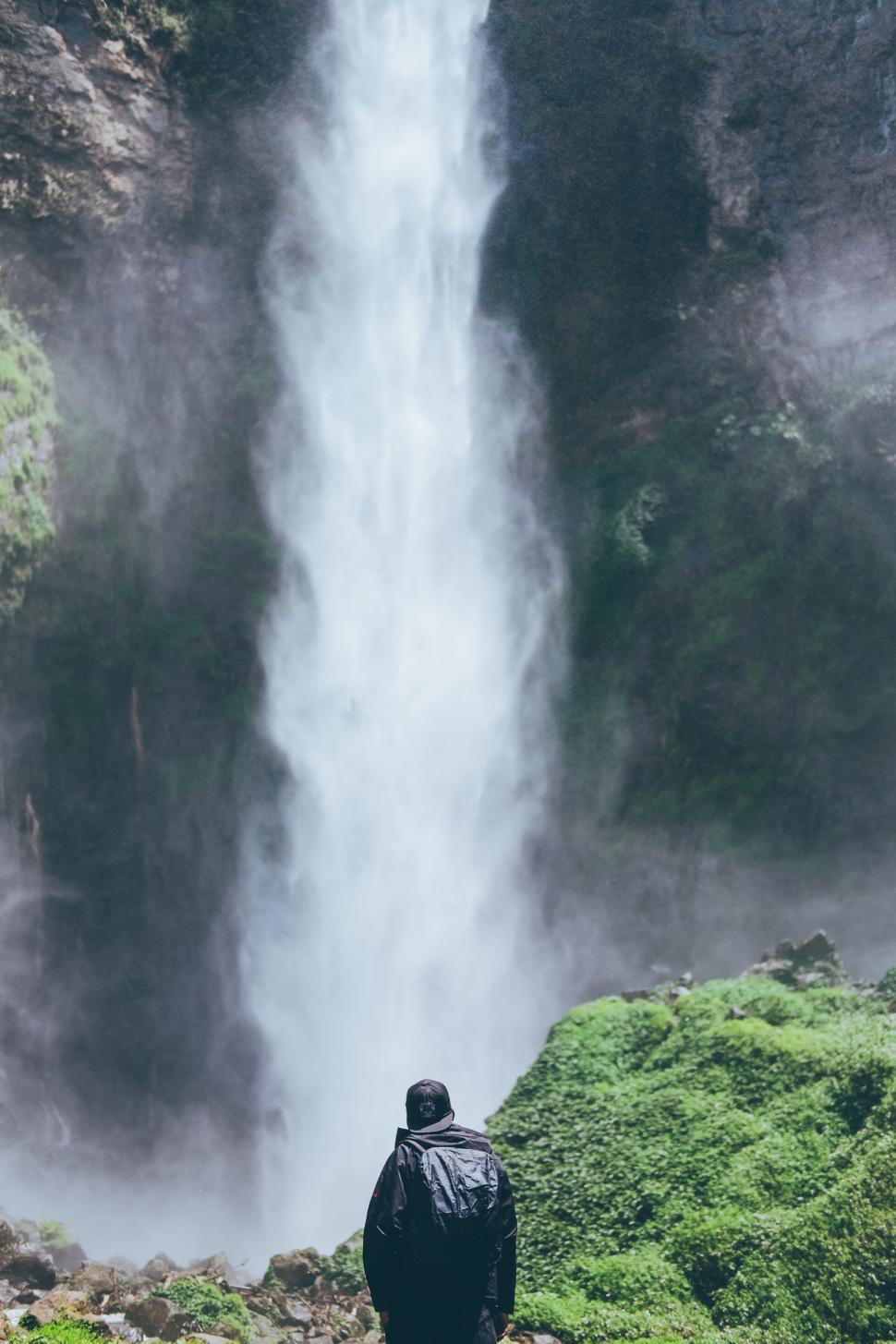 Free Stock Photo of Man Standing in Front of Waterfall | Download Free ...