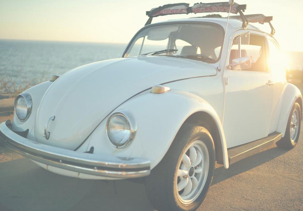 Free Stock Photo of White VW Bug Parked on Side of Road | Download Free ...