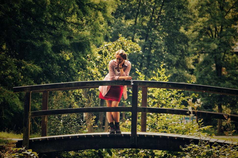 Free Stock Photo of Woman Standing Bridge Woods | Download Free Images ...