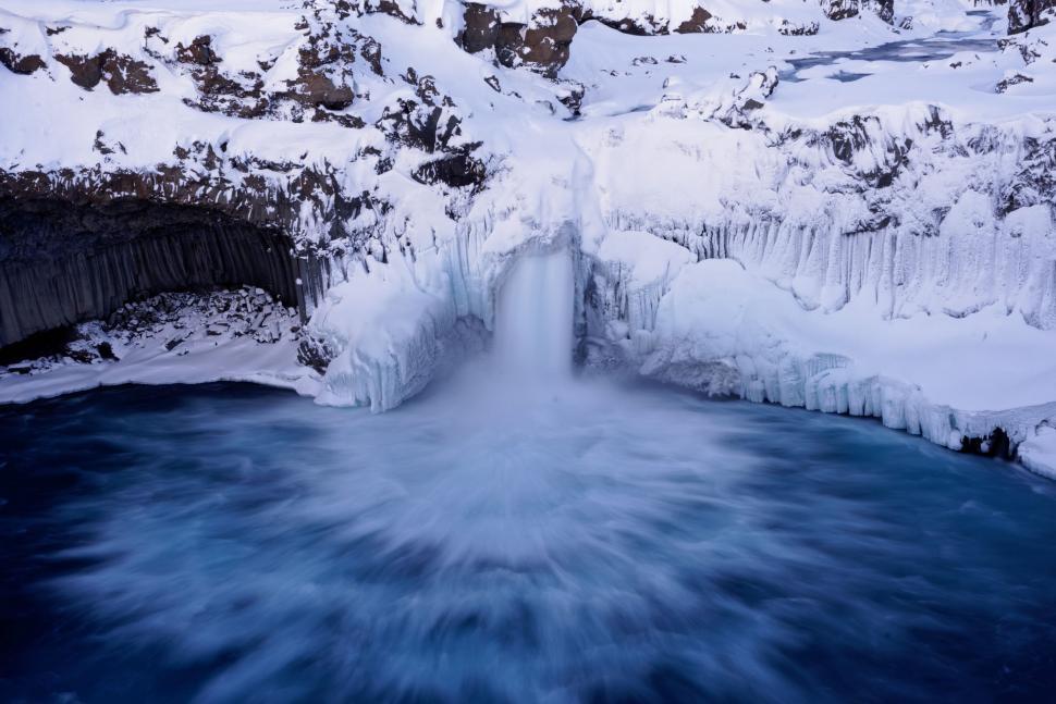 Free Stock Photo of Frozen Waterfall Amidst Snow Covered Mountain ...