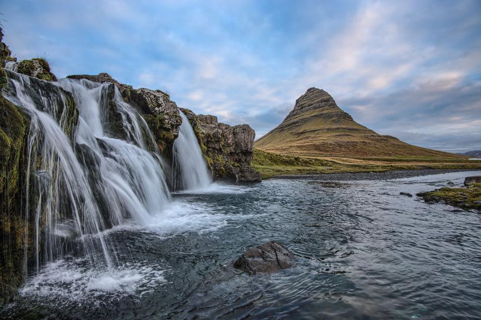 Free Stock Photo of Majestic Waterfall With Mountain Backdrop ...