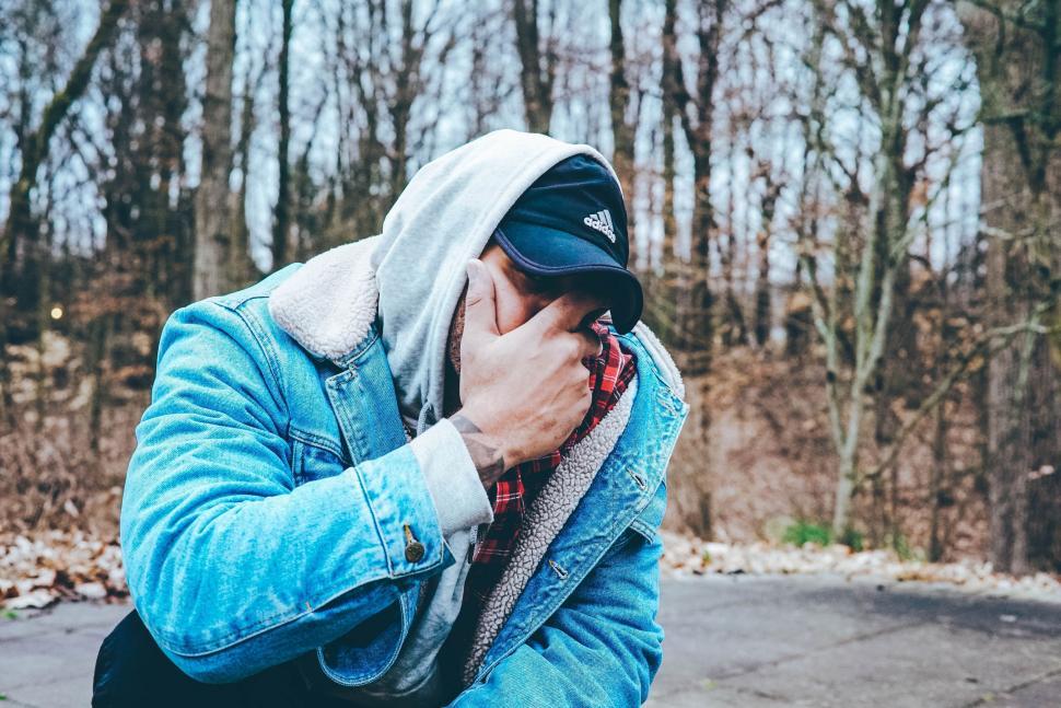 Free Stock Photo of Man in Blue Jacket Holding Hands to Face | Download ...