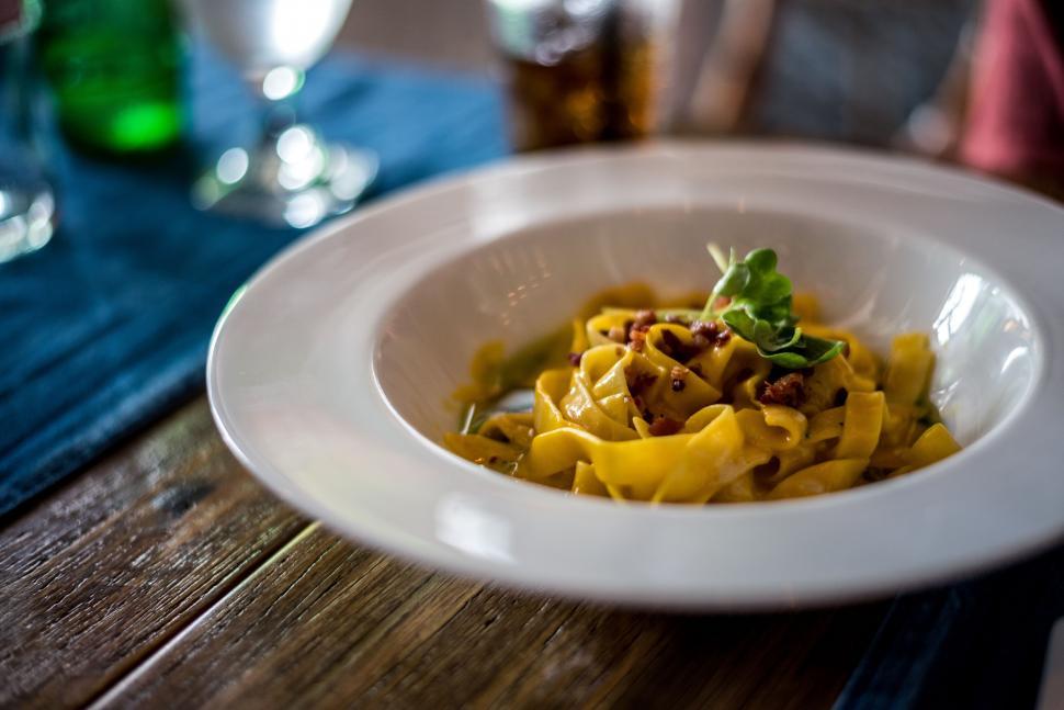 Free Stock Photo of White Bowl Filled With Pasta on Wooden Table ...