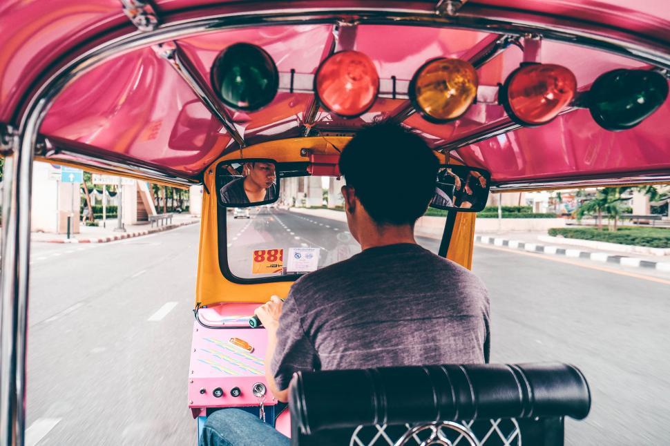 Free Stock Photo of Man Driving Pink Tuk-Tuk Down Street | Download ...