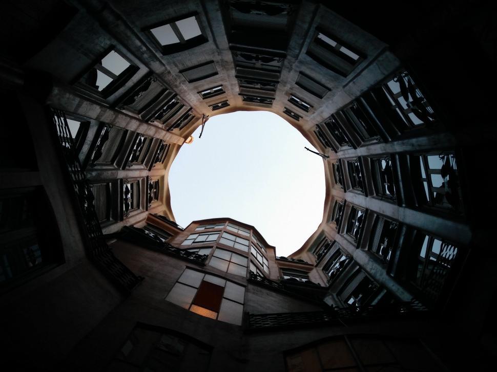 Free Stock Photo of Looking Up at Sky Through Circular Hole in Building ...